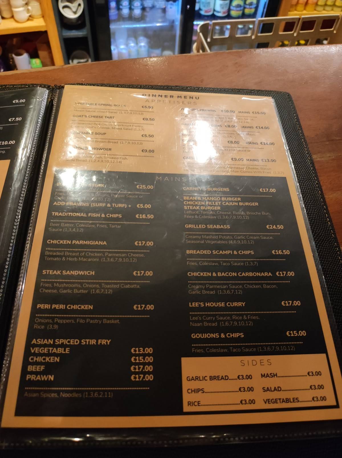 Menu at Carney's Bar & Restaurant, Ballinrobe