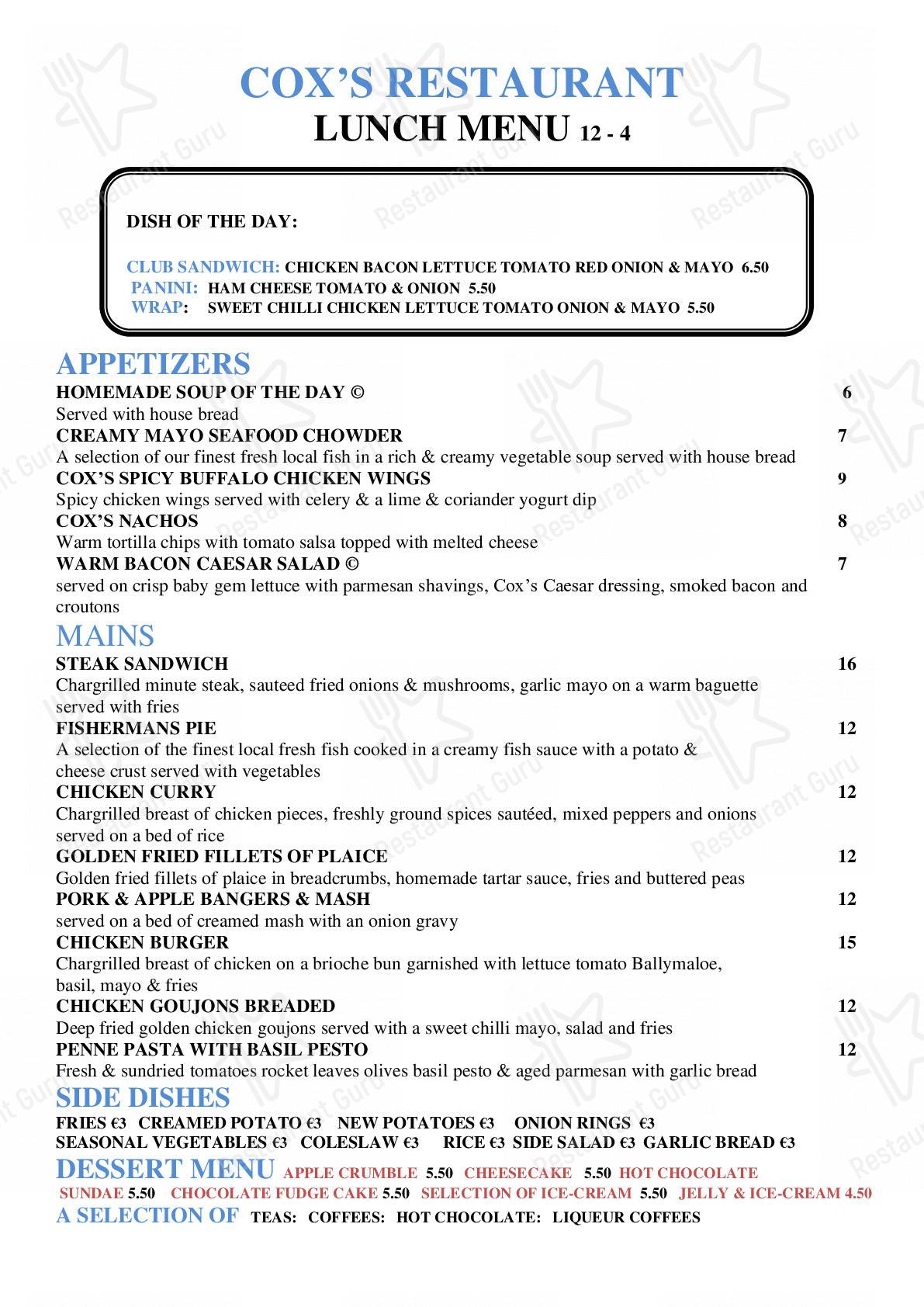 Menu at Carney's Bar & Restaurant, Ballinrobe