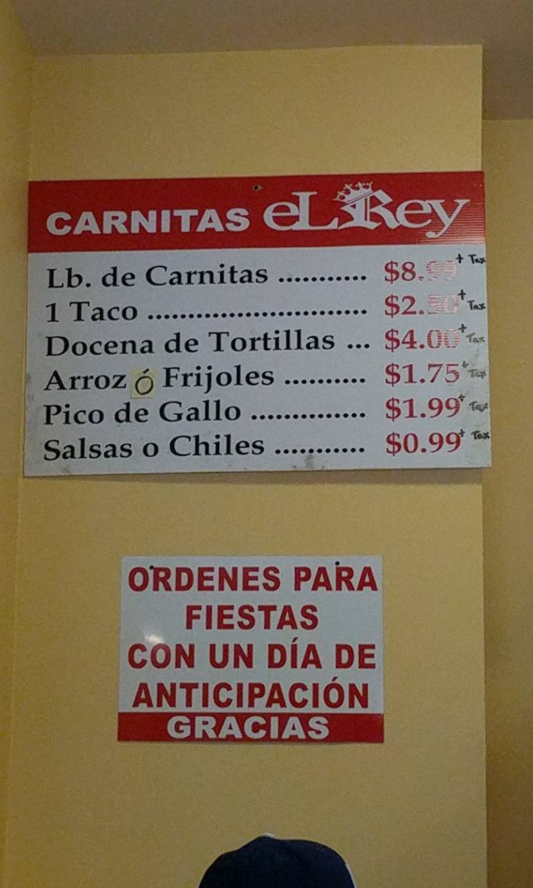 Menu at Carnitas El Rey restaurant, Oxnard, 124 E 5th St