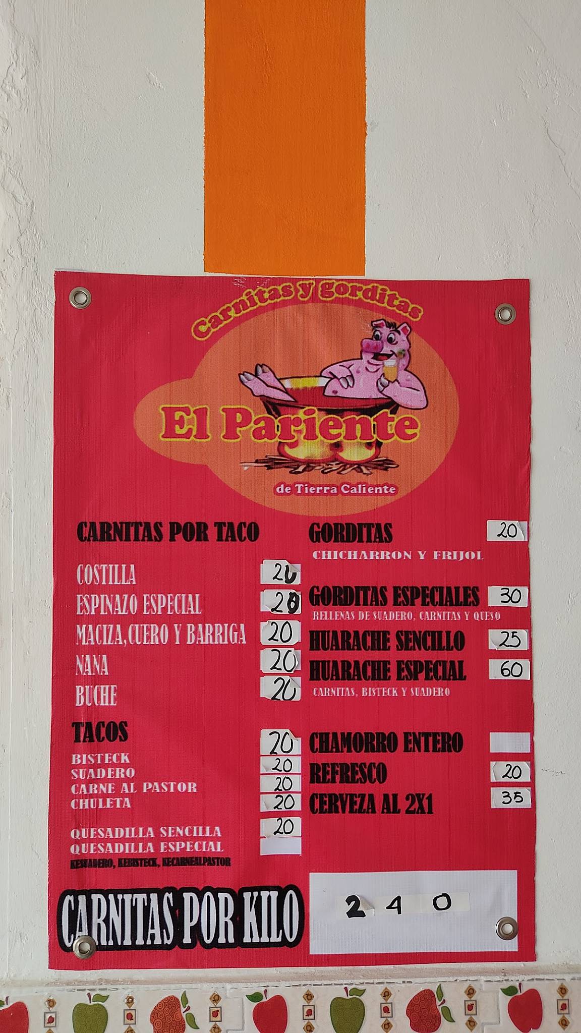Carta del restaurante Carnitas y Gorditas "El Pariente del tierra ...