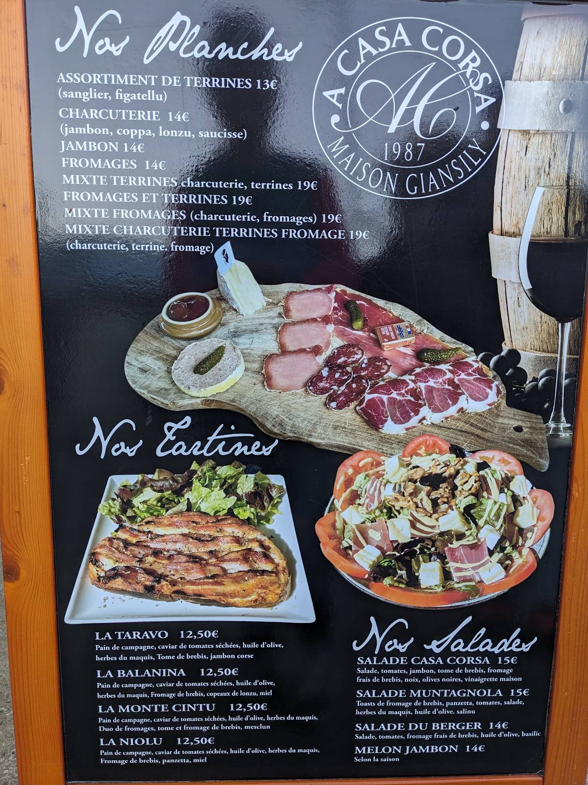 Menu au A Casa Corsa Île-Rousse restaurant, L'Île-Rousse