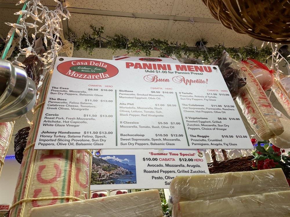 Menu at Casa Della Mozzarella restaurant, Yonkers