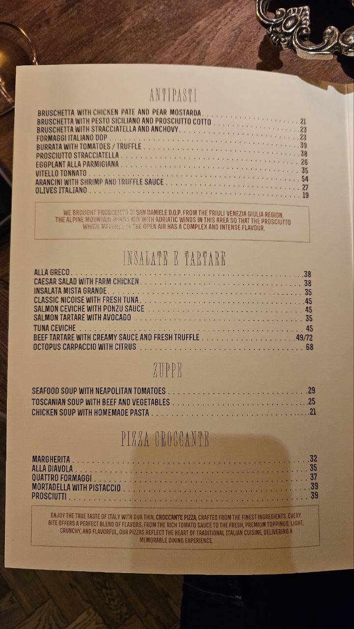 Menu at Casa Fiori restaurant, Tbilisi