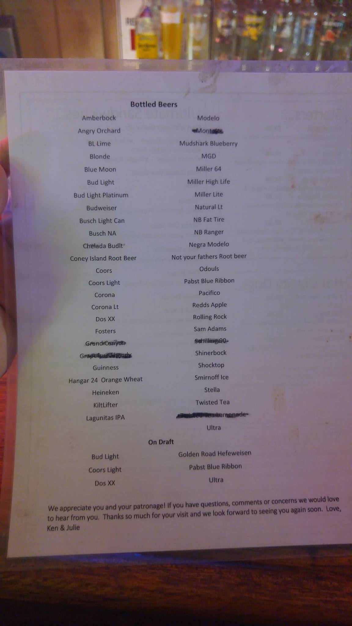 Menu at Airport Tavern pub & bar, Casa Grande