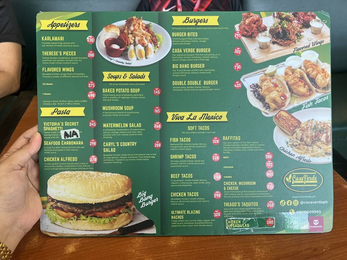 Menu at Casa Verde restaurant, Cebu City, The Walk
