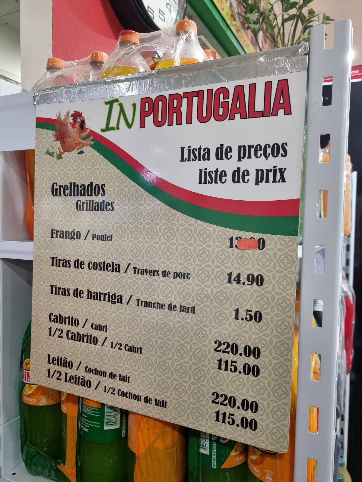 Menu au Casa dos Frangos 2 in Portugalia, Vernier