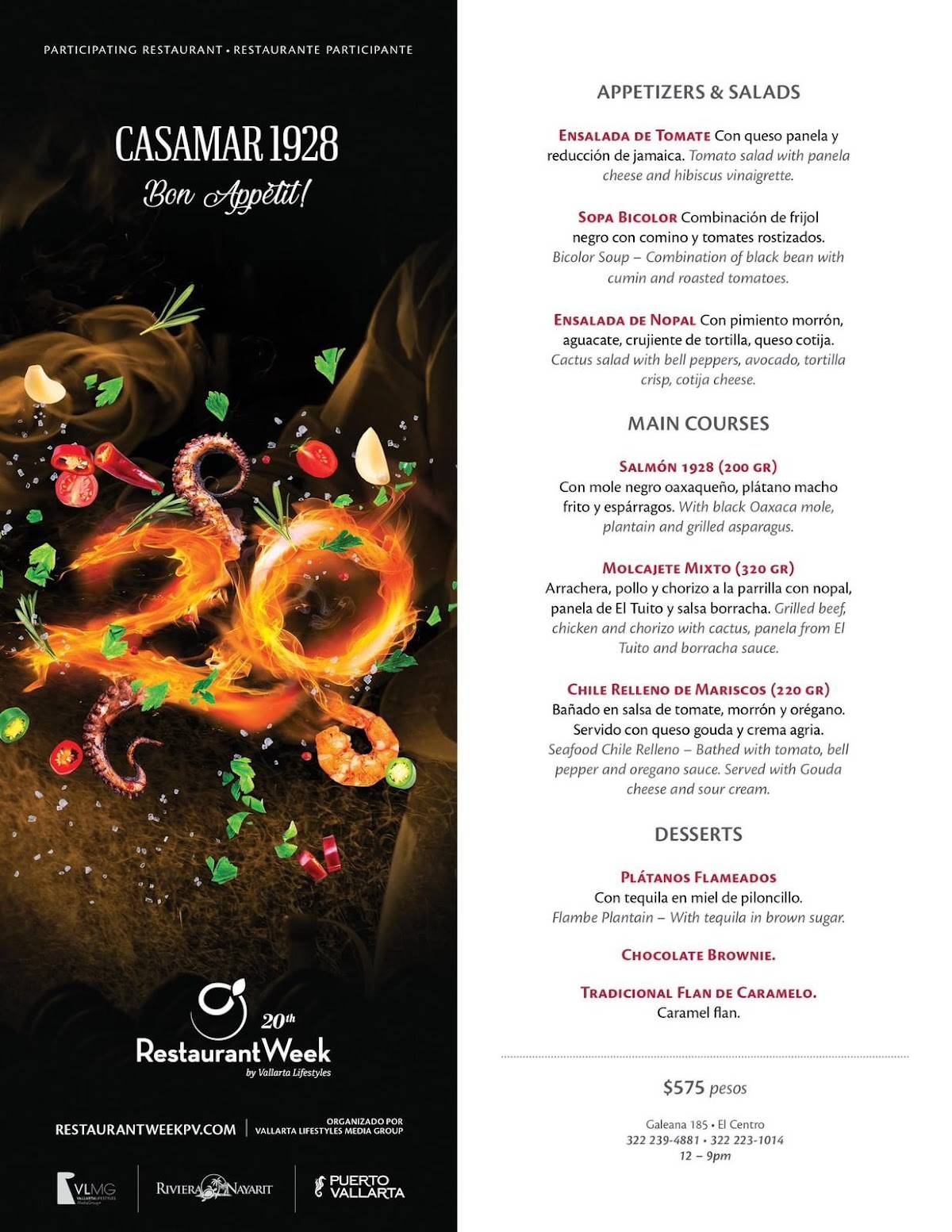 Menu at Casamar restaurant, Puerto Vallarta