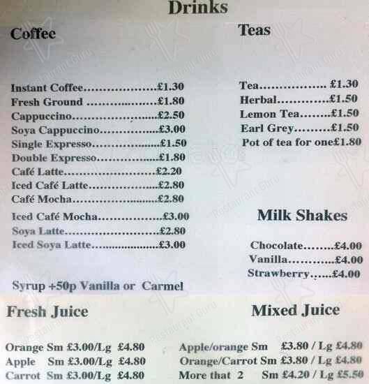 Menu at Case cafe, London, 19 Leinster Terrace