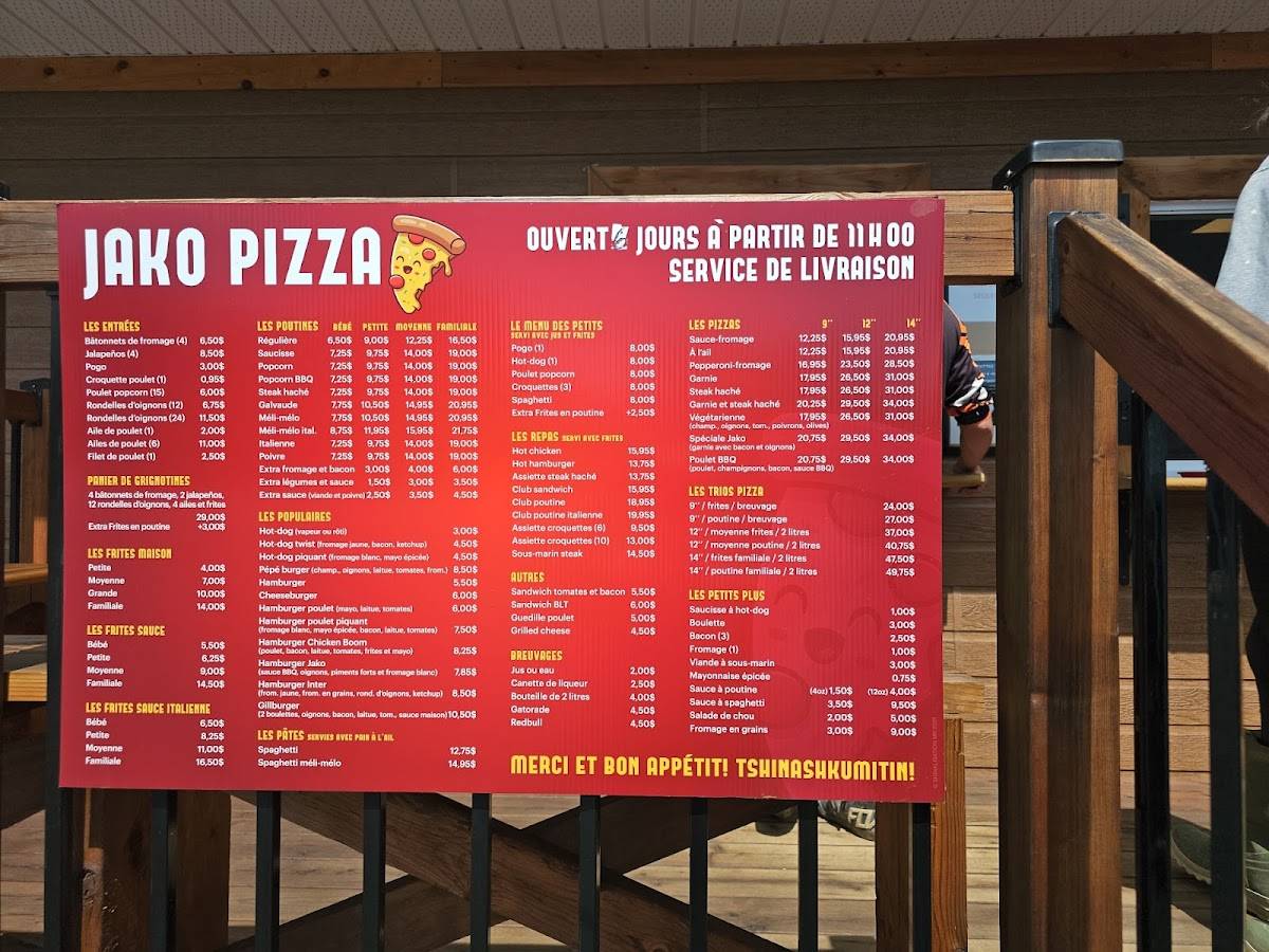 Menu au Casse-Croûte Jako Pizza pizzeria, Sept-Iles