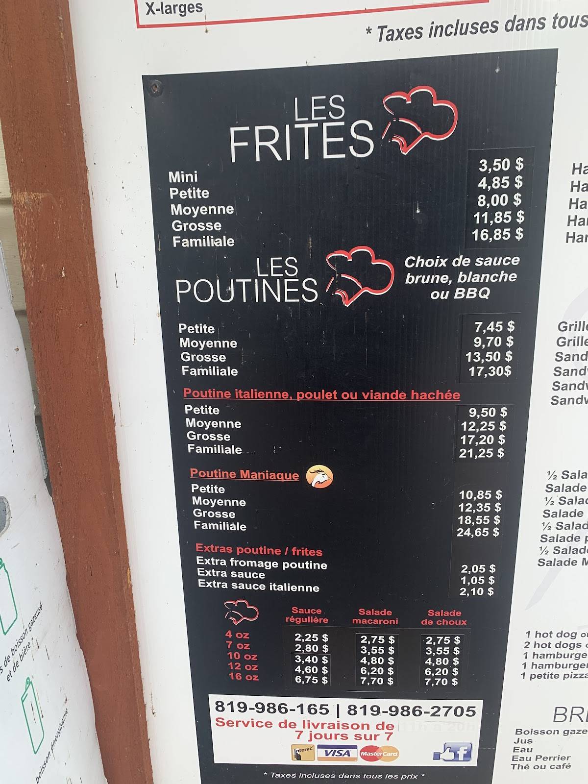 Menu au Casse-Croute Marie fast food, L'Ange-Gardien