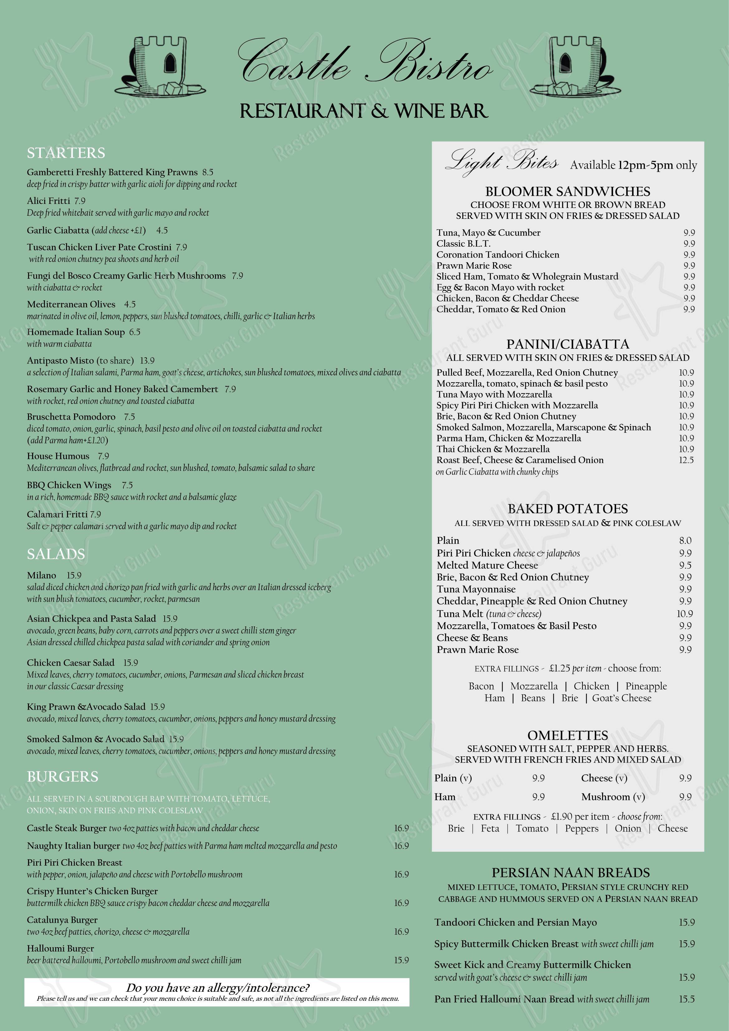 Menu at Castle Bistro, Tearoom & Wine Bar, Chirk