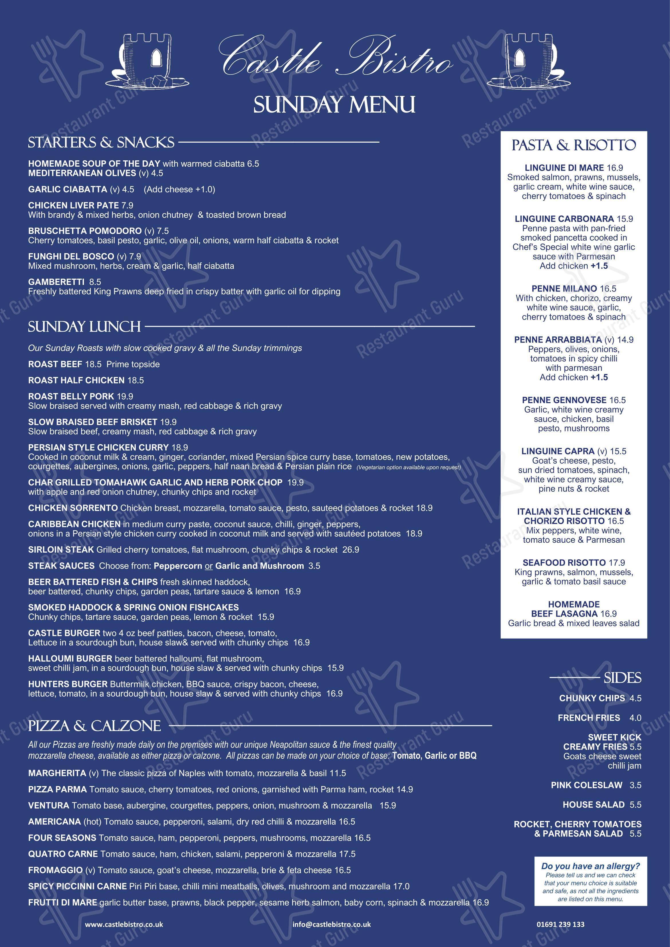 Menu at Castle Bistro, Tearoom & Wine Bar, Chirk
