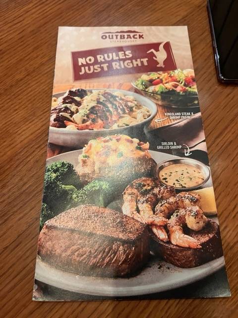 Menu at Outback Steakhouse, Castle Rock