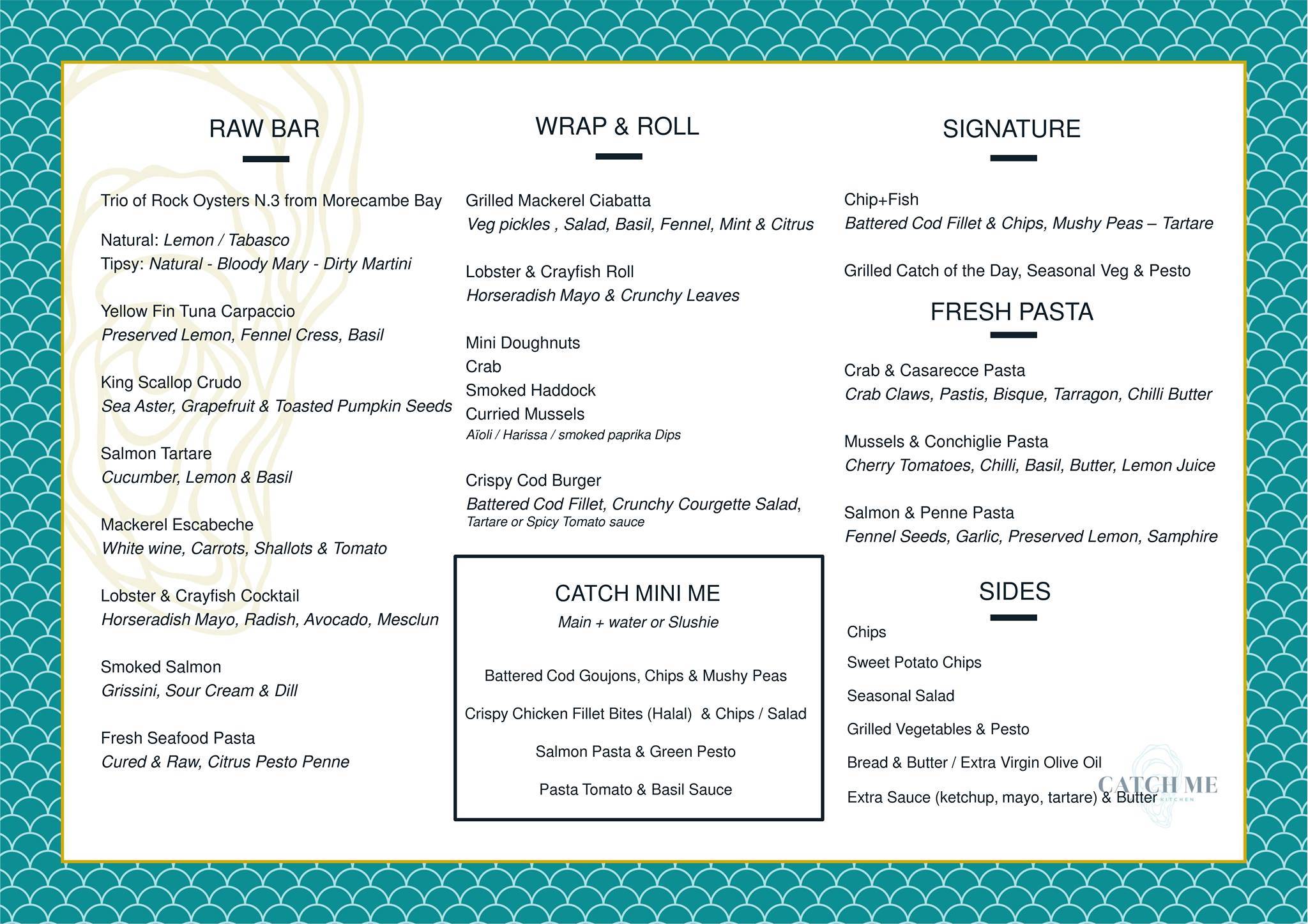 Menu at Catch Me restaurant, London