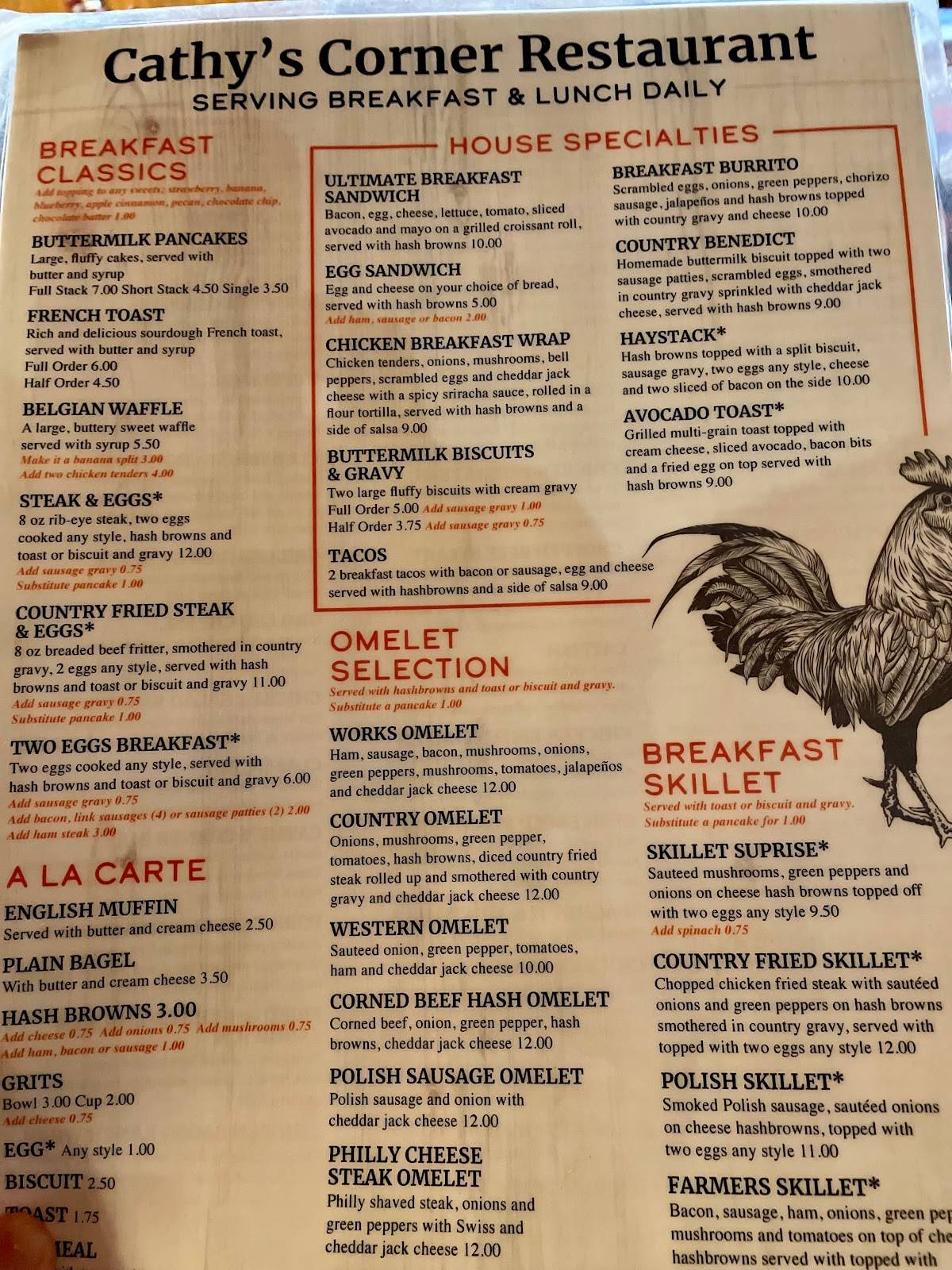 Menu at Cathy's Corner restaurant, Siloam Springs, US-412