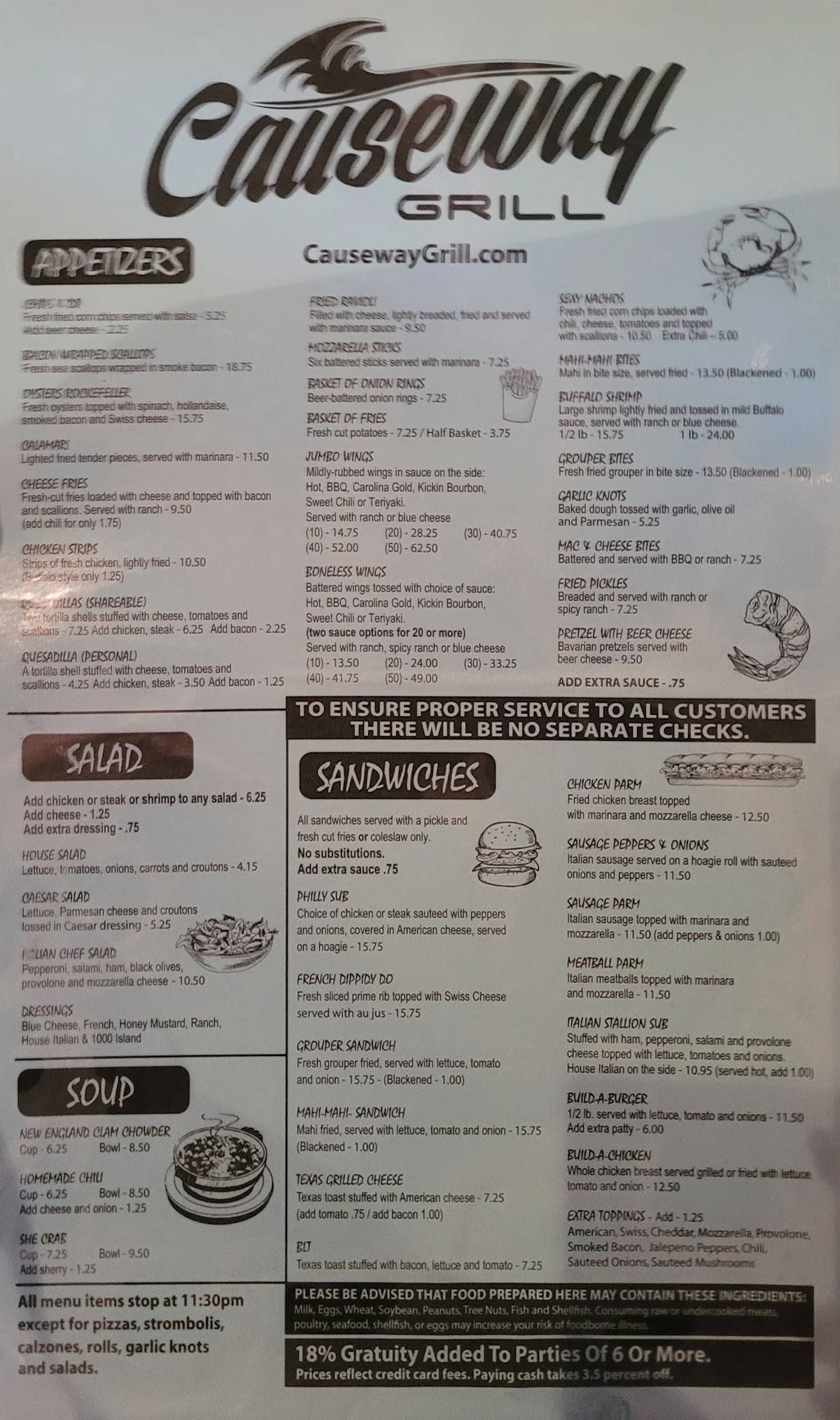 Menu at Causeway Grill pub & bar, Garden City