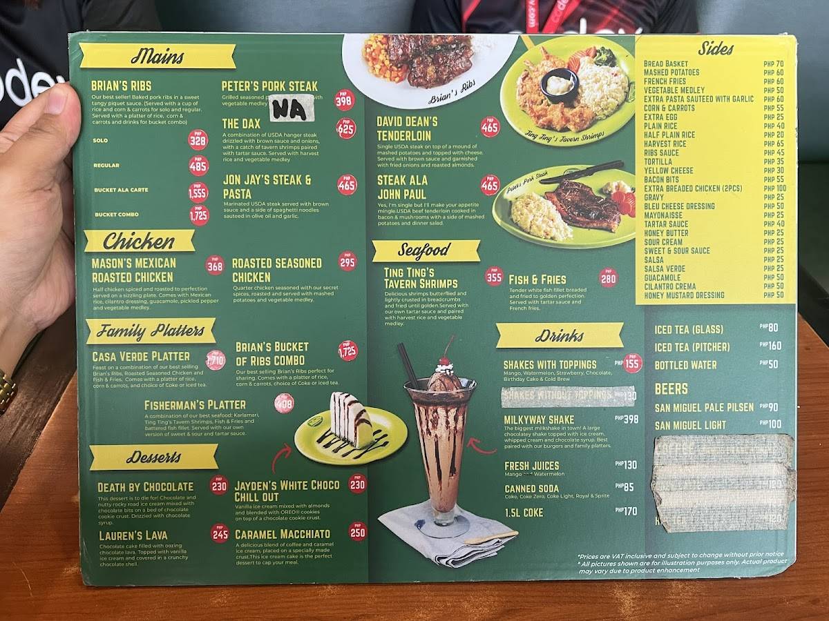 Menu at Casa Verde restaurant, Cebu City, The Walk