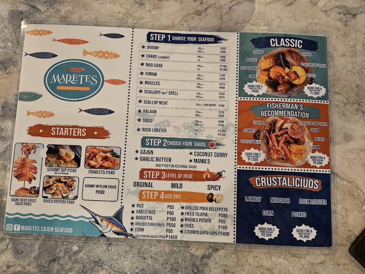 Menu at Maretes Cajun Seafood restaurant, Cebu City