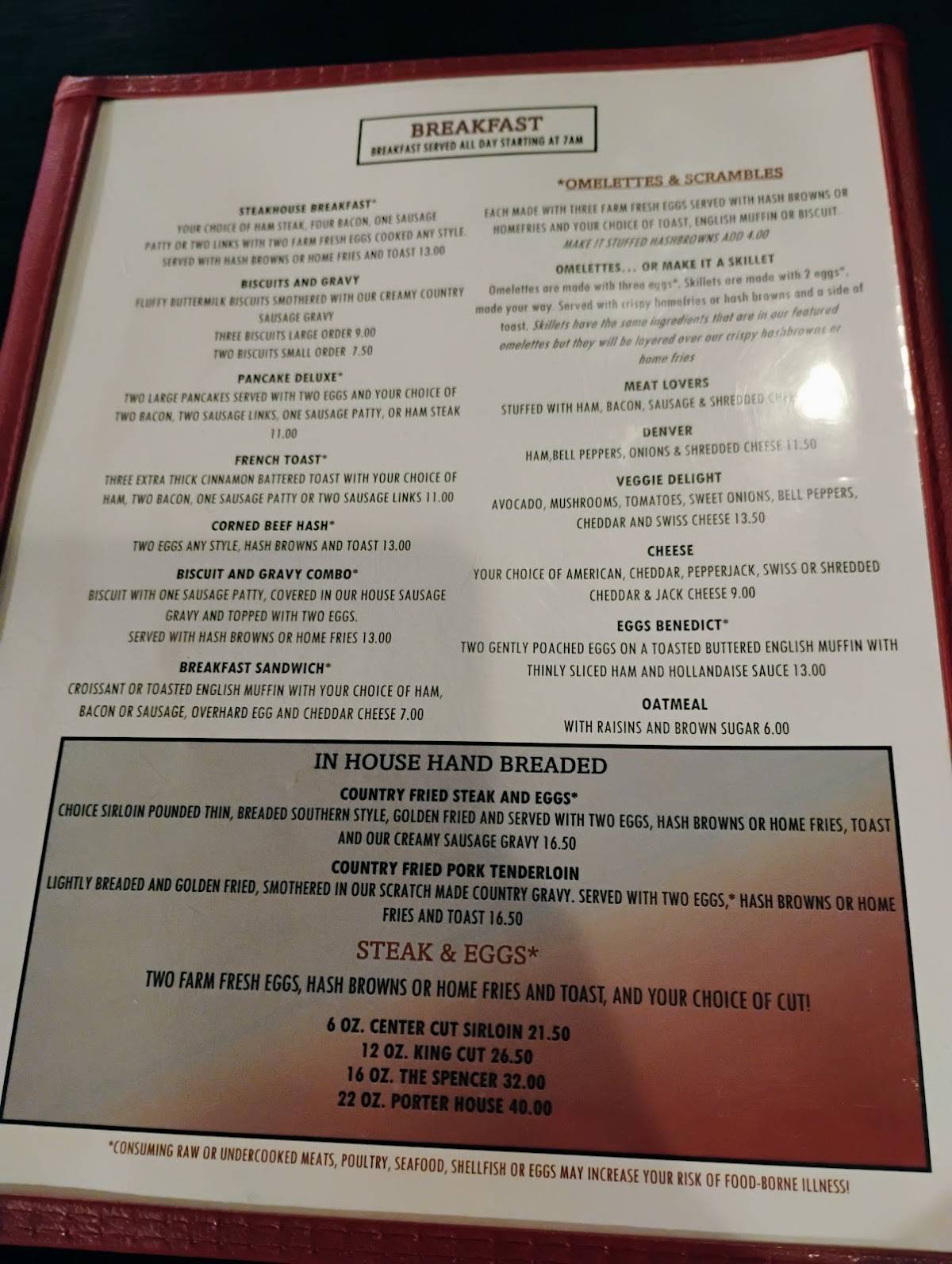 Menu at Centennial Steak House and Sports Bar, Springfield