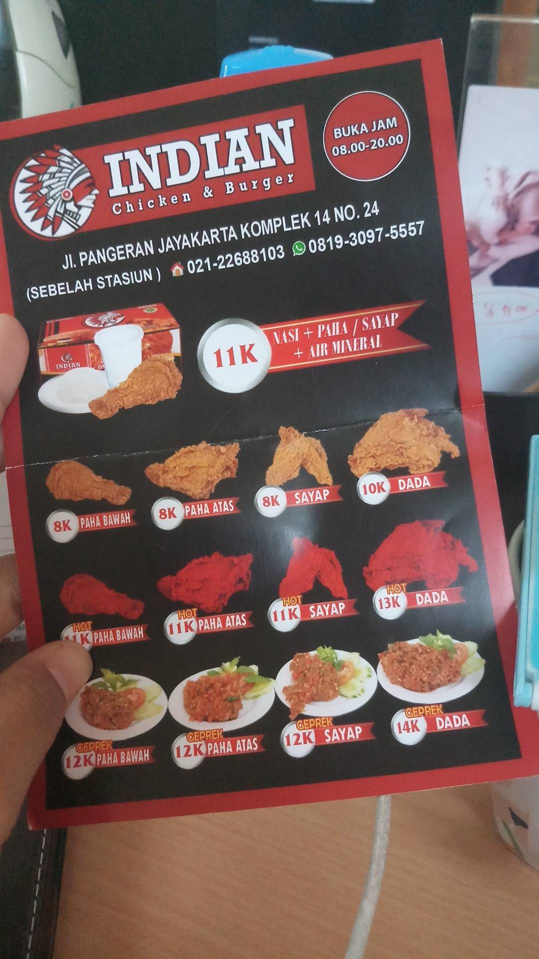 Menu at Indian Chicken & Burger restaurant, Central Jakarta