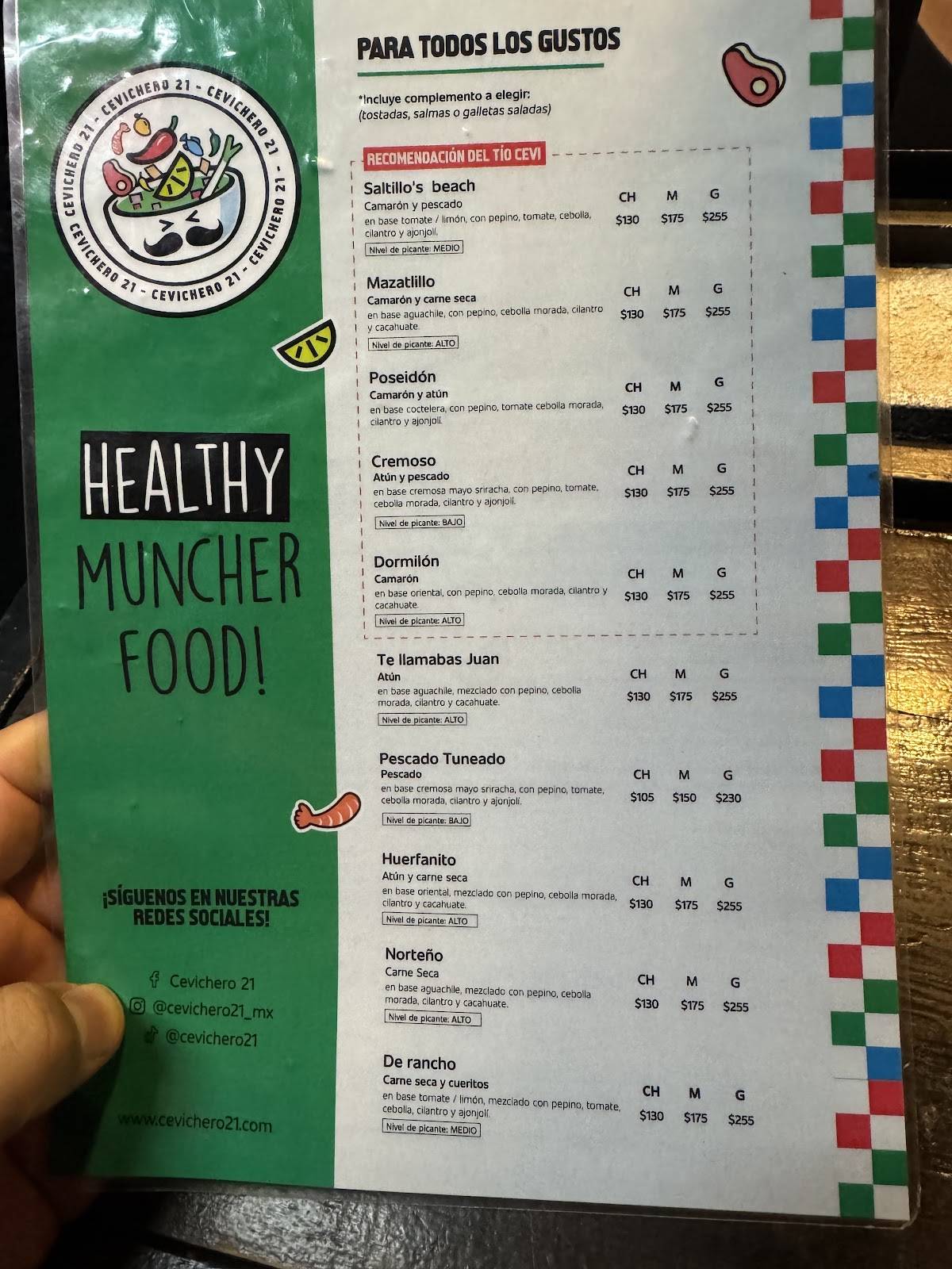 Carta del restaurante Cevichero 21 - Sucursal Abasolo, Saltillo