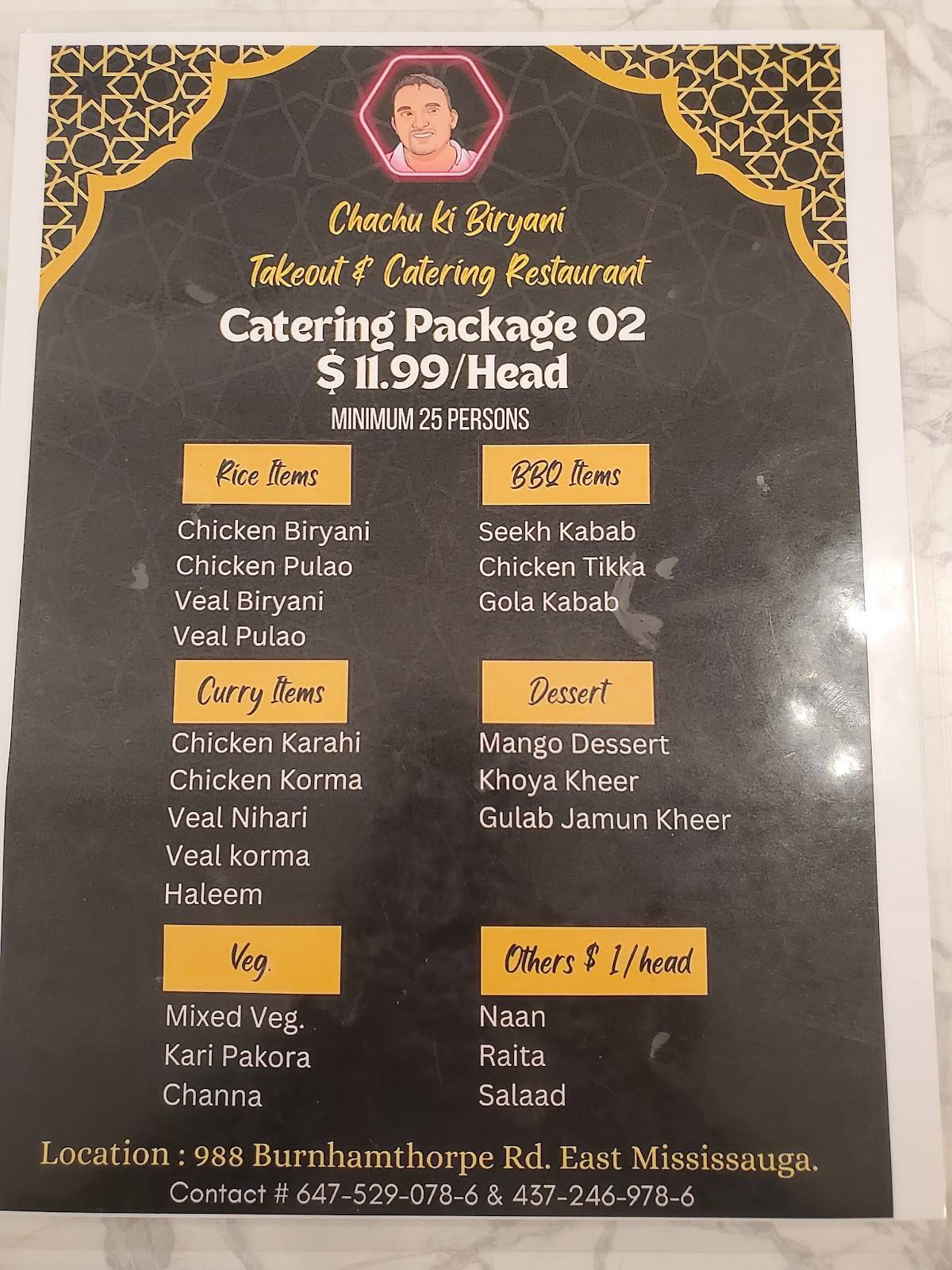Menu at Chachu ki Biryani restaurant, Mississauga