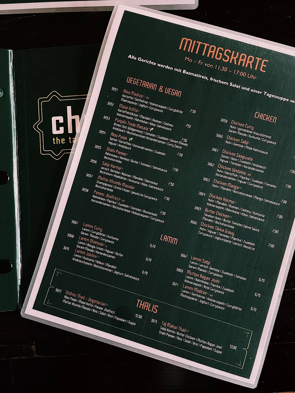 Speisekarte von Chaiwala restaurant, Berlin