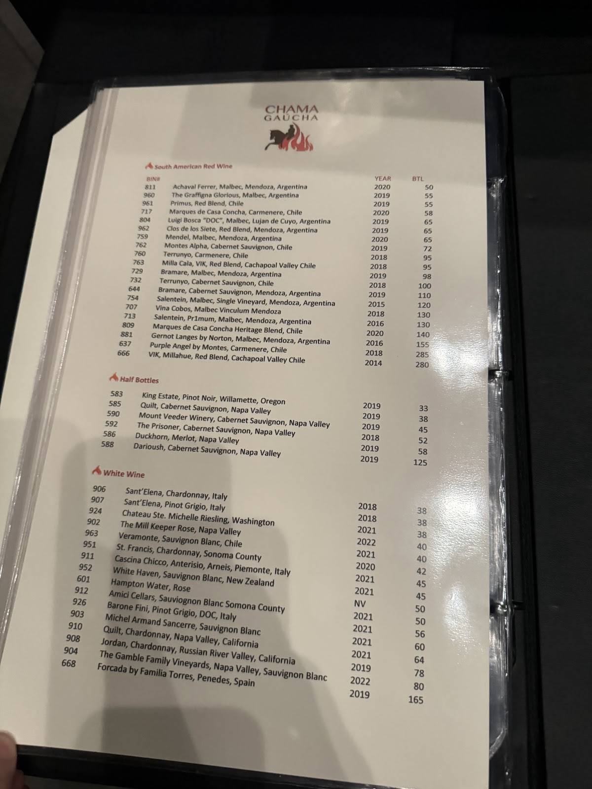 Menu at Chama Gaúcha Brazilian Steakhouse - Dallas-Fort Worth, Grapevine
