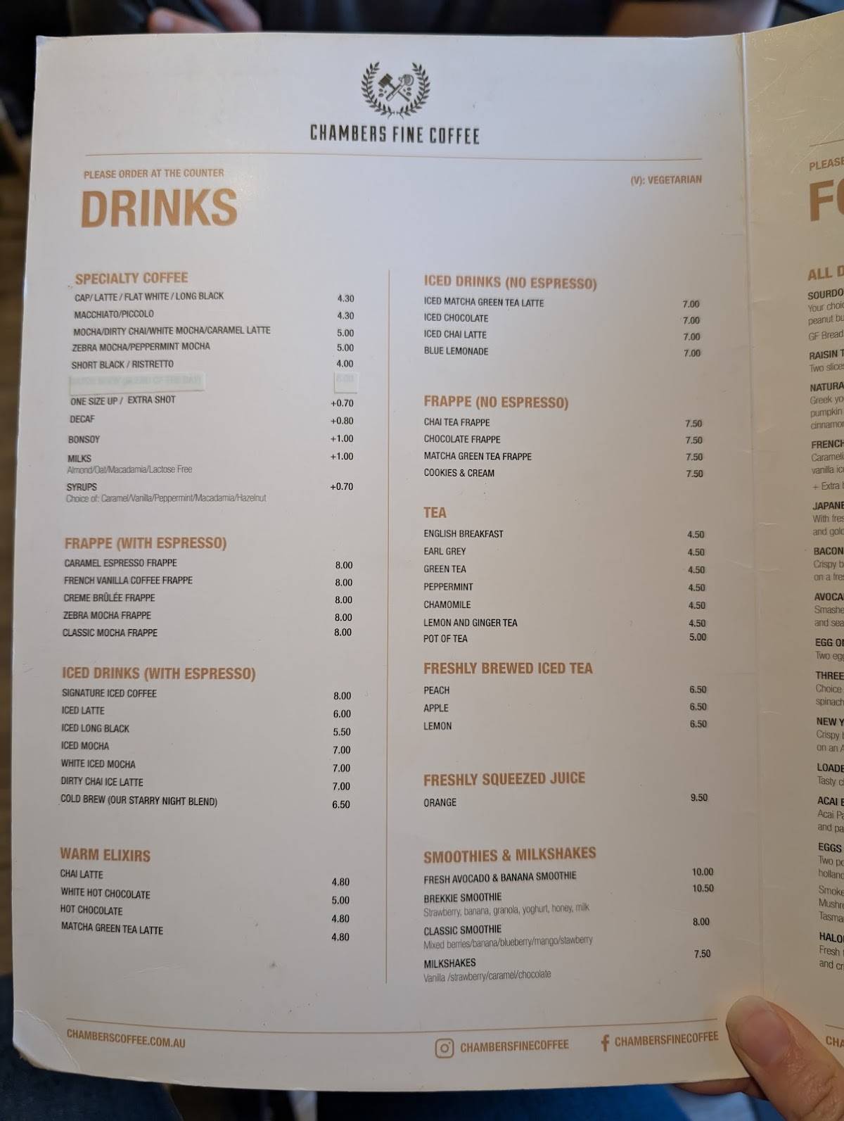 Menu at Chambers Coffee @ Haymarket pub & bar, Sydney, 79 Quay St