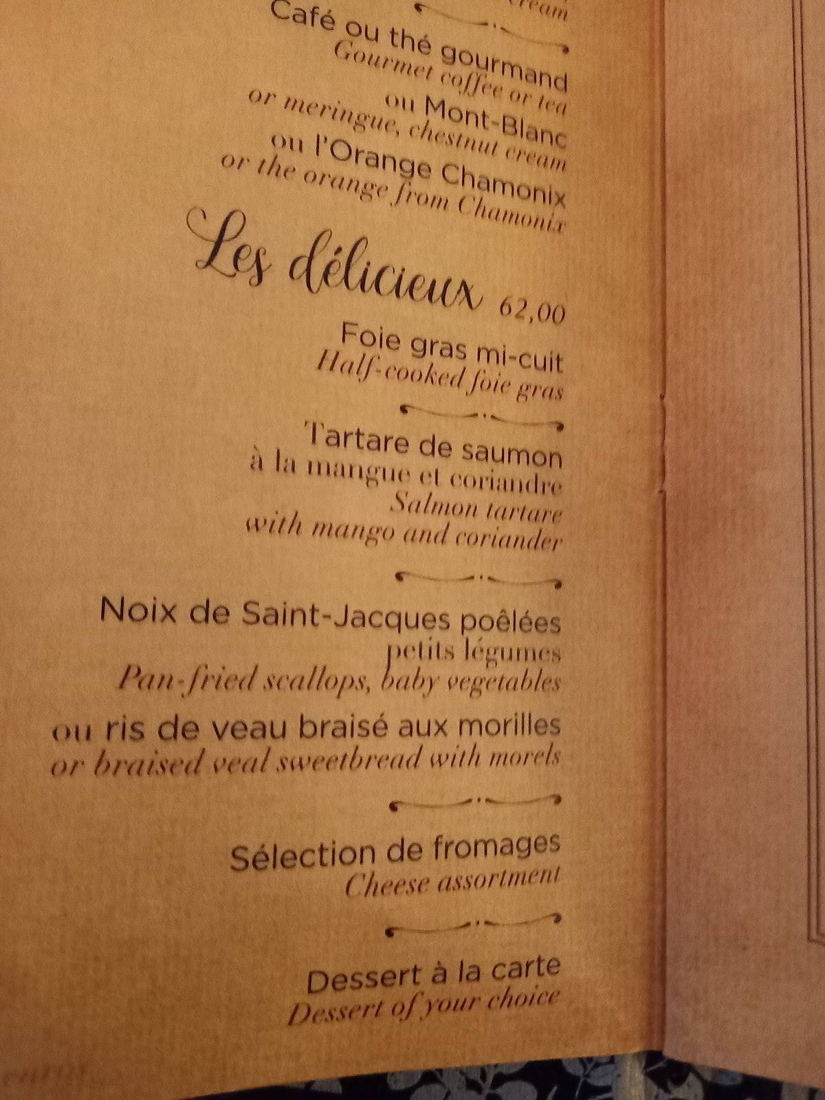 Menu at Josephine Restaurant, Chamonix