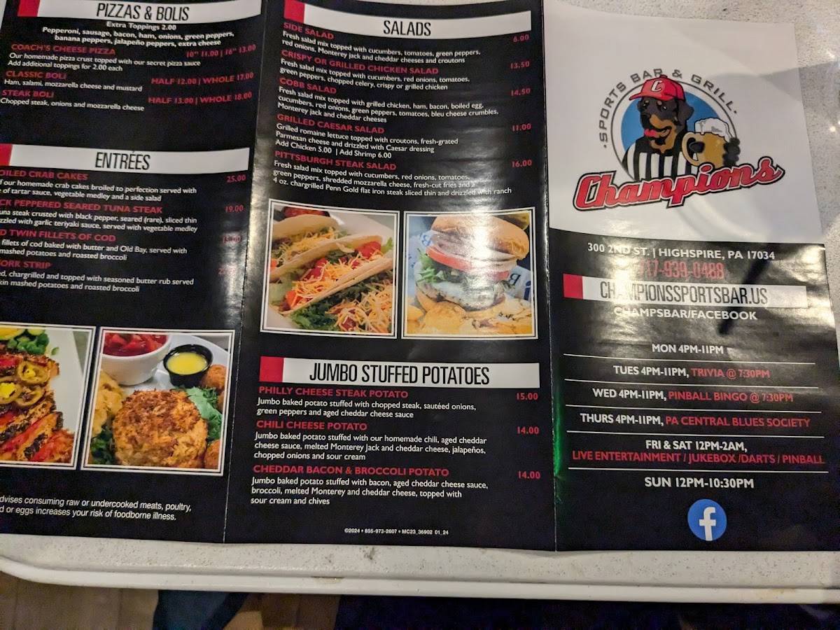 Menu at Champions Sports Bar, Highspire
