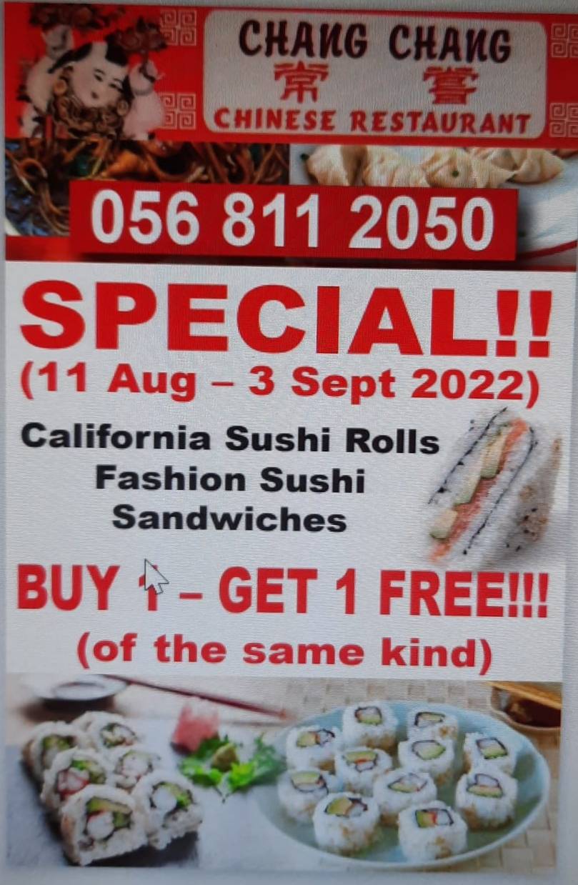 Menu at Chang Chang Chinese Restaurant., Parys