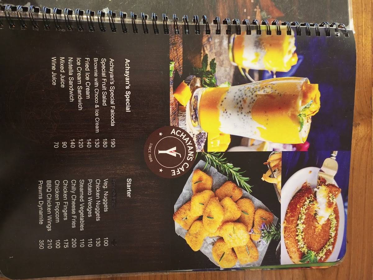 Menu at Achayan’s Cafe, Changanassery