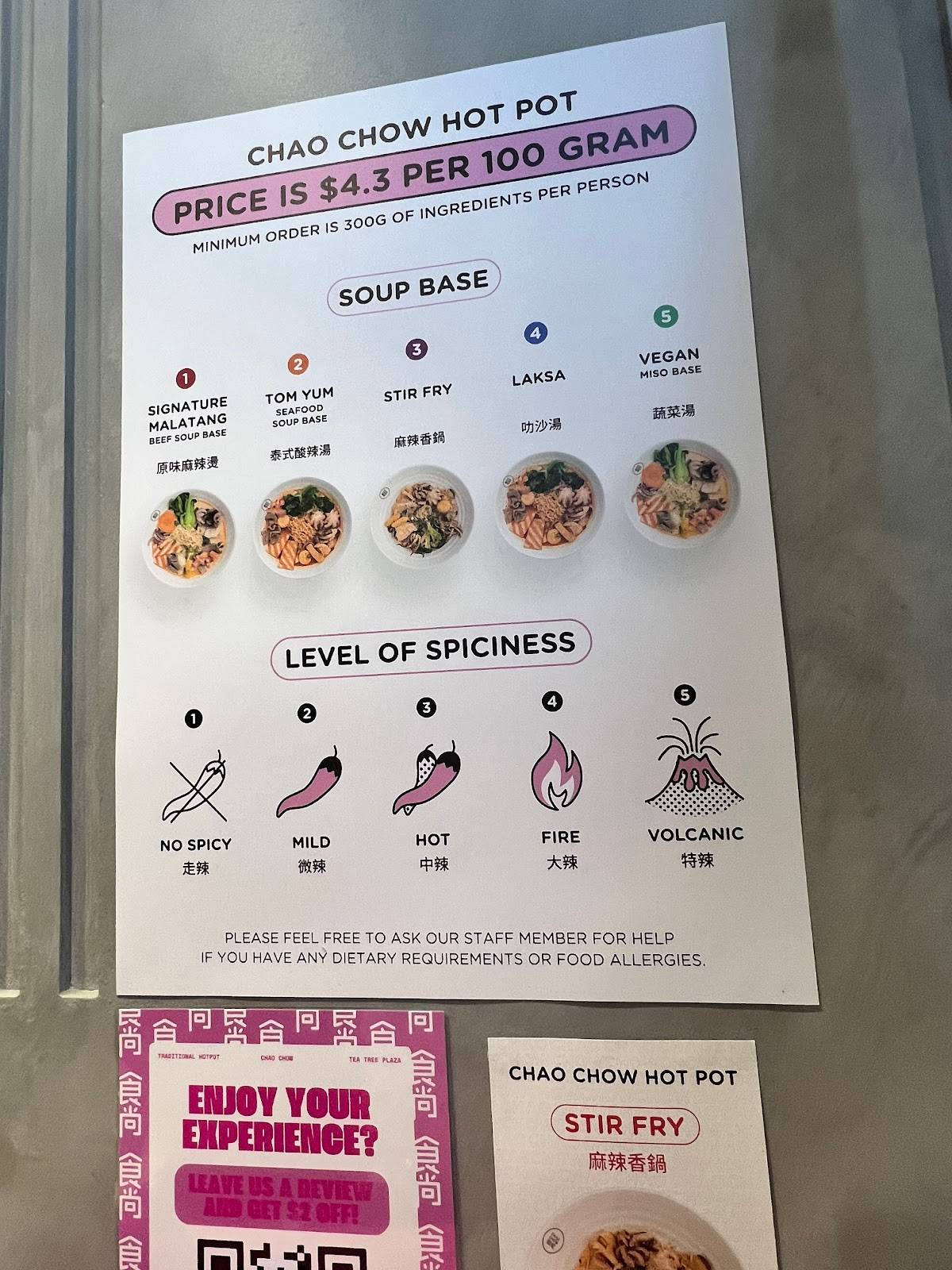 Menu at Chao Chow restaurant, Modbury