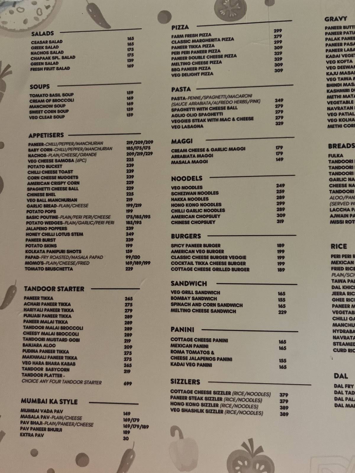 Menu at Chapaak A Splash of Flavours, Bengaluru