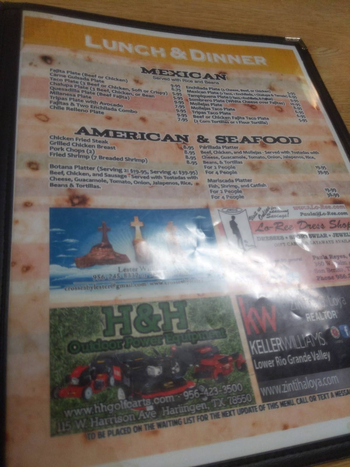 Menu at Chapitas Restaurant, Harlingen, N 77 Sunshine Strip
