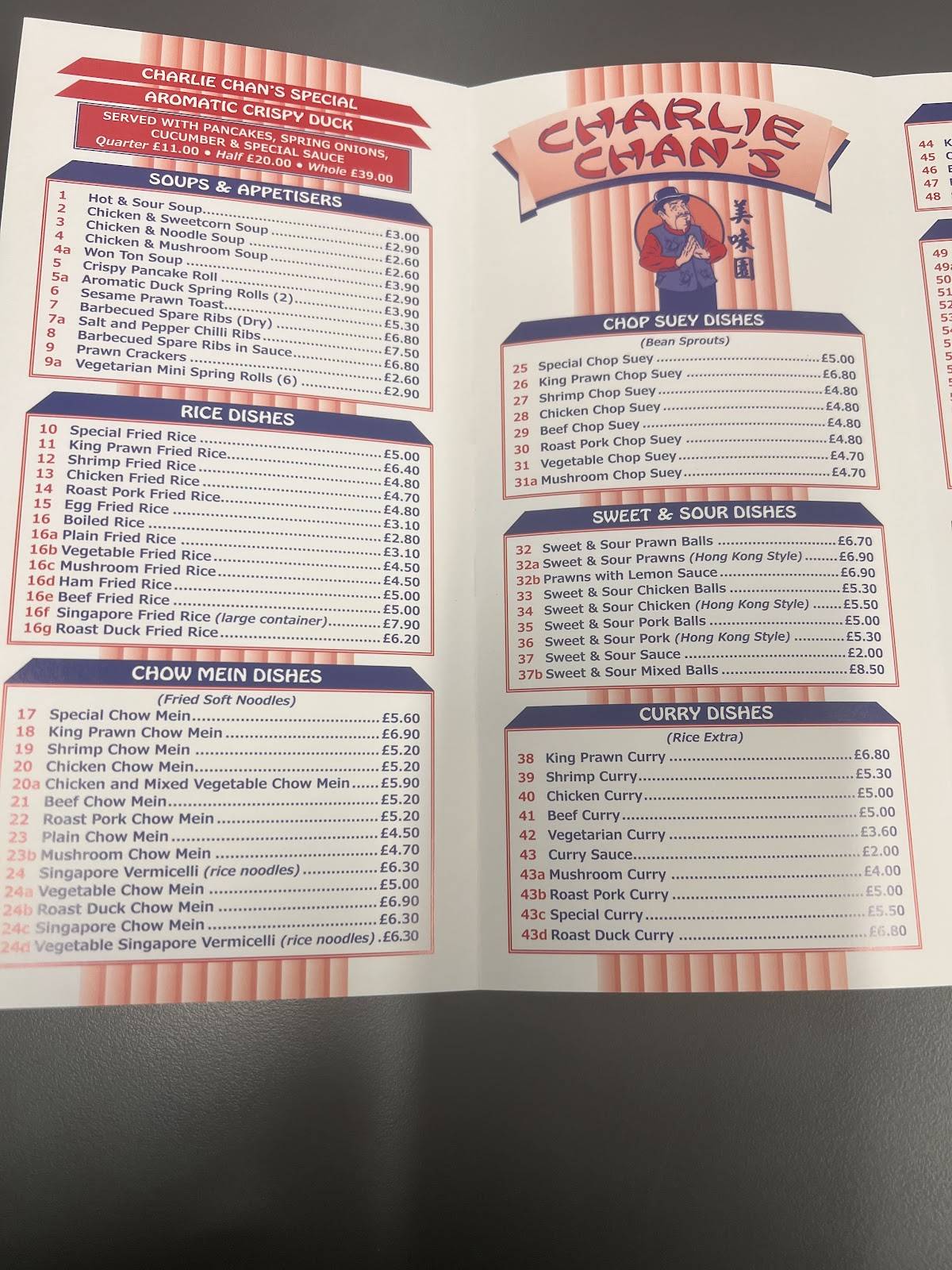 Menu at Charlie Chans fast food, Eastbourne