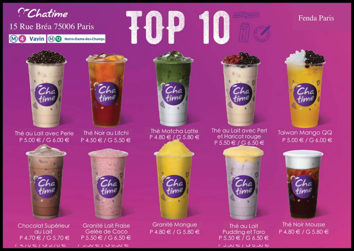 Carta de Chatime bubble tea - Vavin 75006, Paris, 15 Rue Bréa