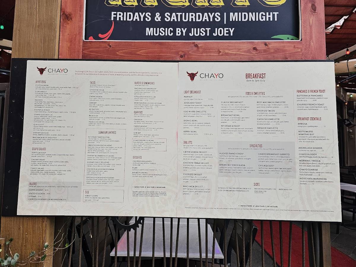 Menu at Chayo Mexican Kitchen + Tequila Bar, Las Vegas