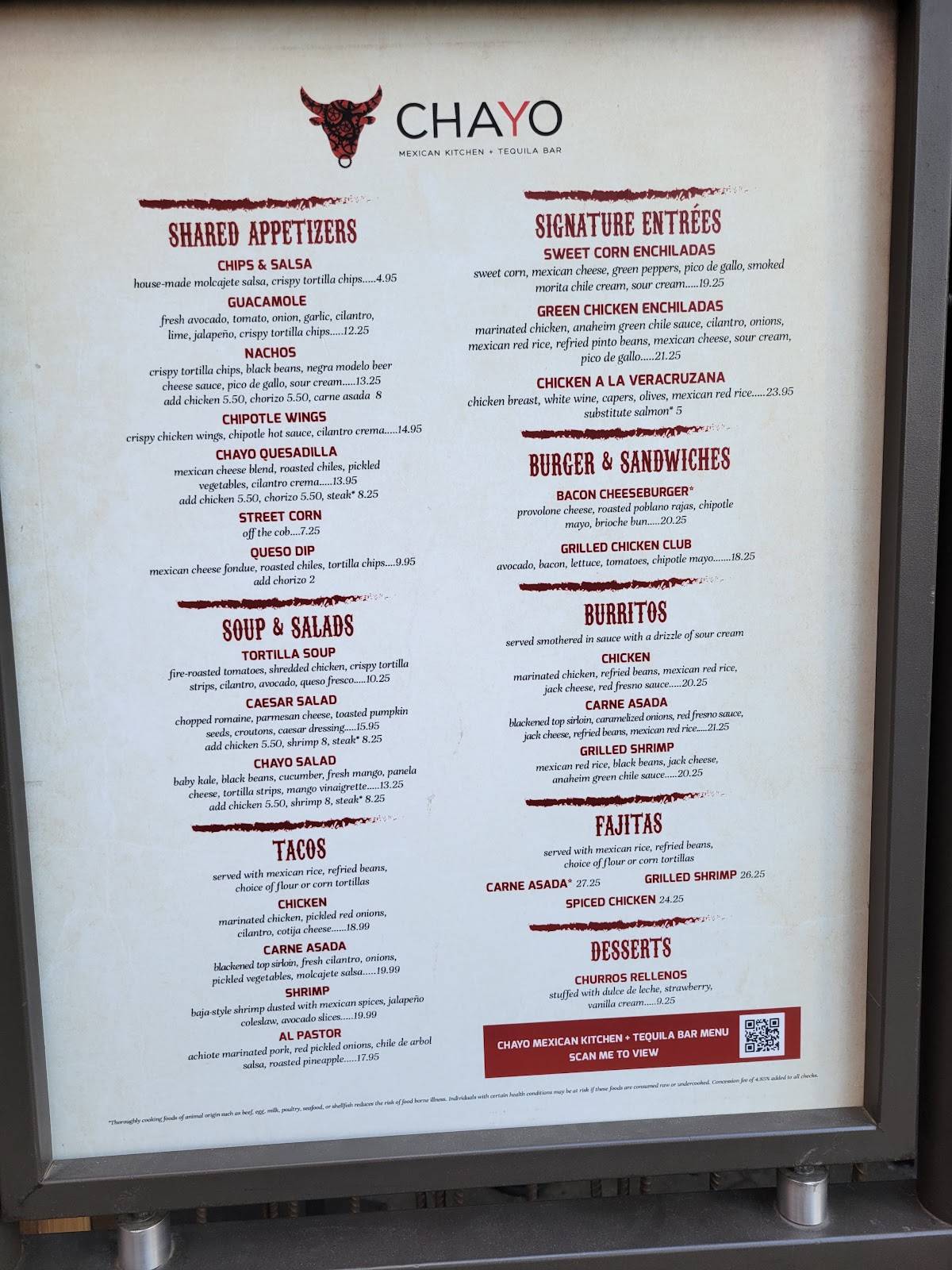 Menu at Chayo Mexican Kitchen + Tequila Bar, Las Vegas