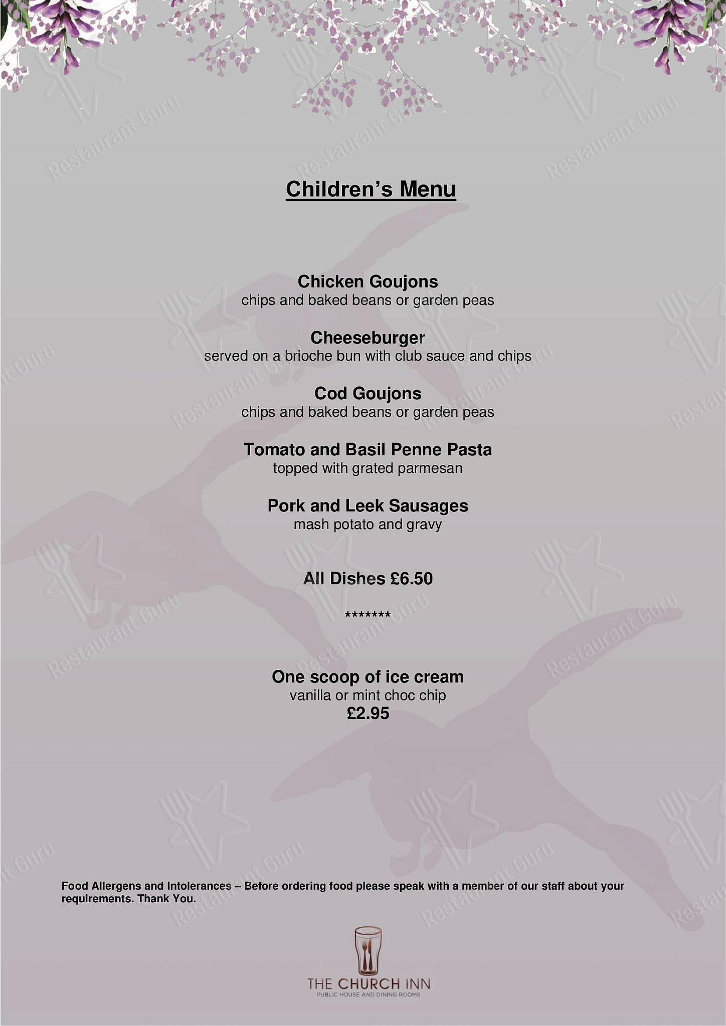 Menu at The Church Inn pub & bar, Cheadle, 90 Ravenoak Rd