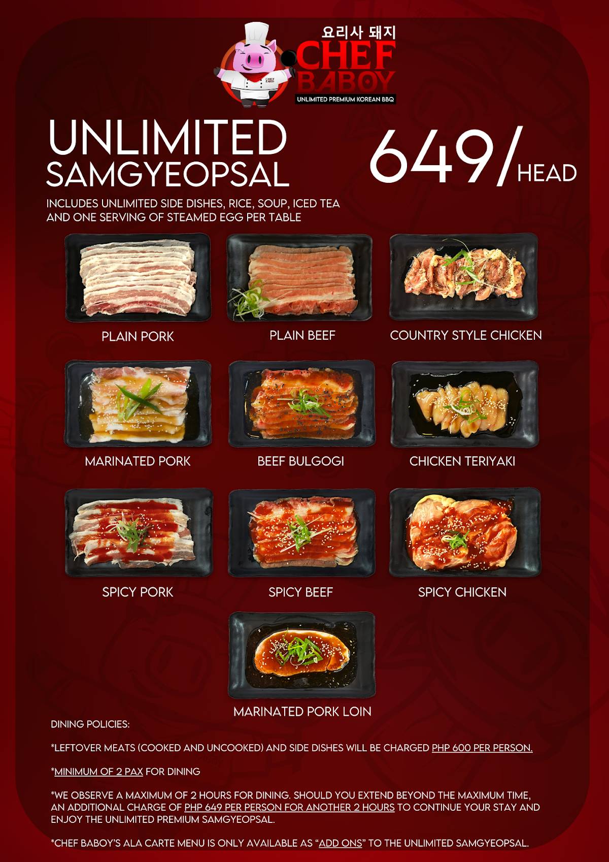 Carta de Chef Baboy - Infinity Unlimited Premium Korean BBQ, Angeles