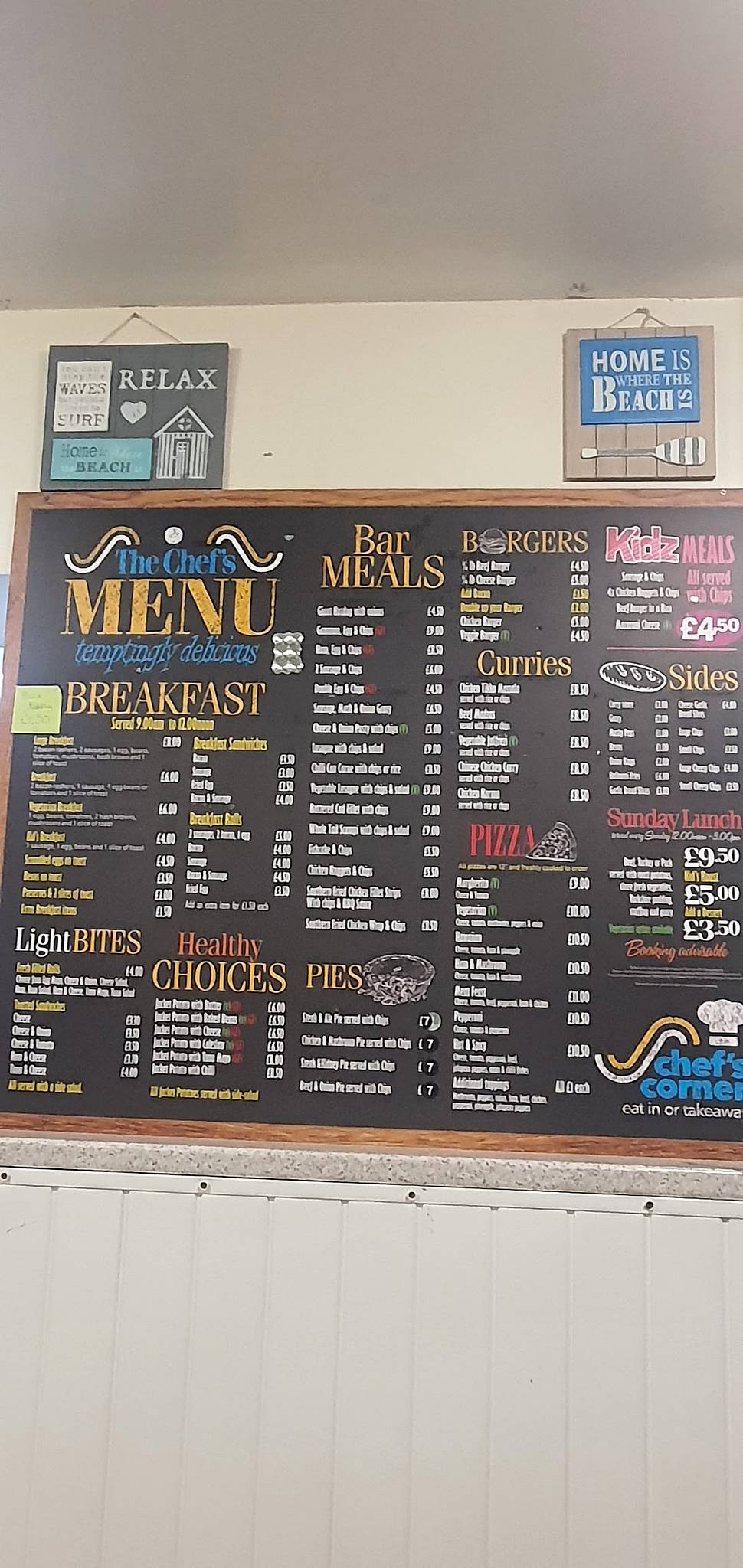 Menu at Chef's Corner restaurant, Burnham-on-Sea