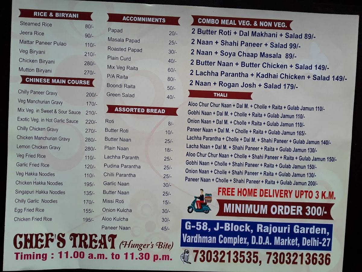 Menu at Chef's Treat, New Delhi