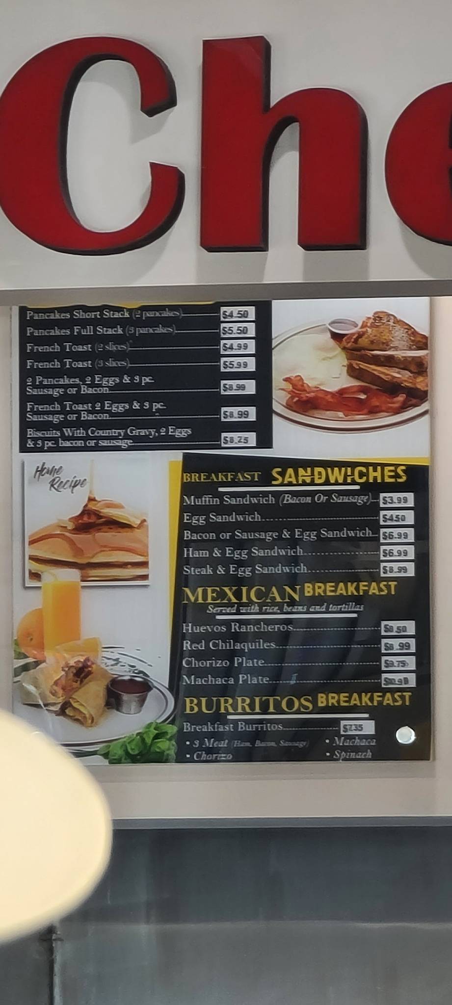 Menu at Chelo's Burger restaurant, Mecca