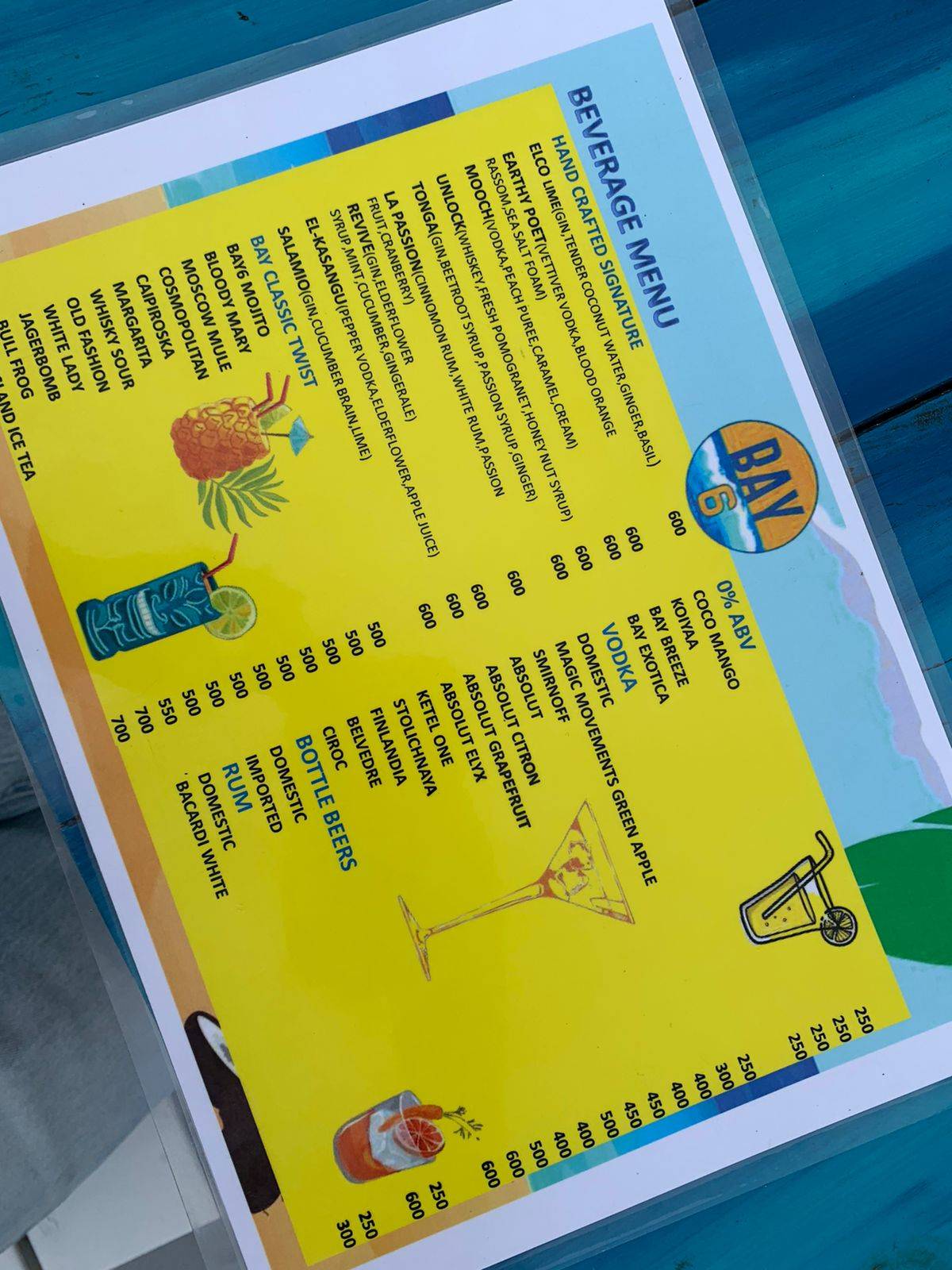 Menu at Bay 6, Chennai