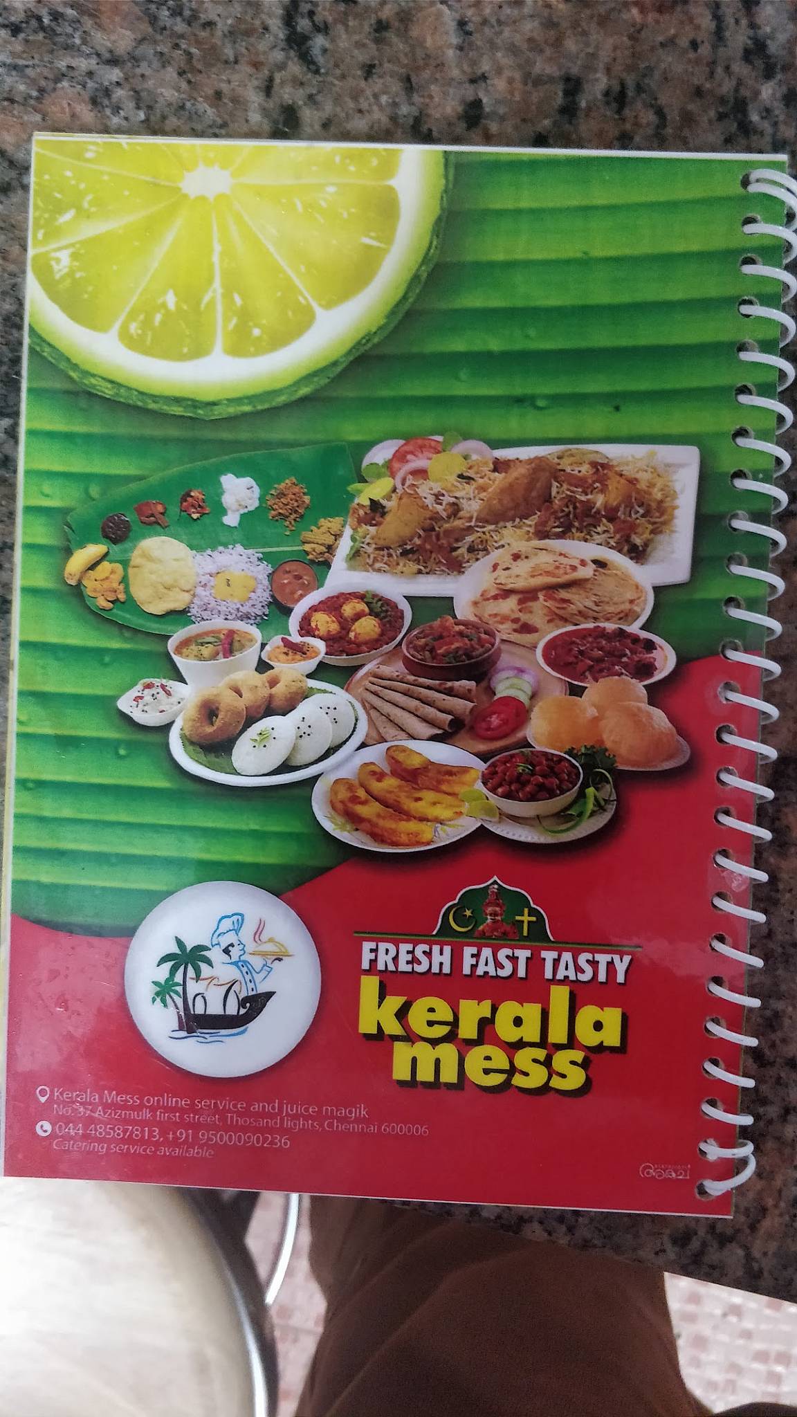 Menu at Kerala Mess, Chennai, Aziz Mulk 1st St