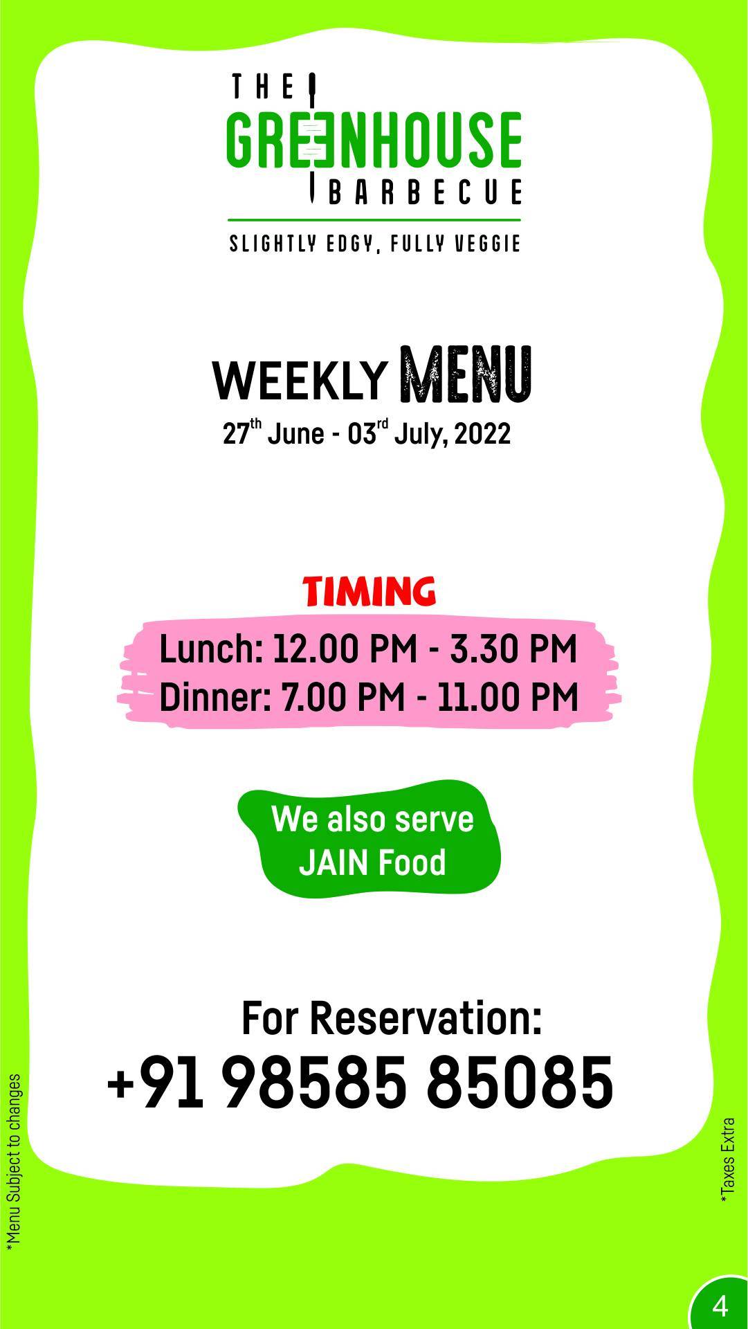 Menu at The Greenhouse Barbecue, Chennai