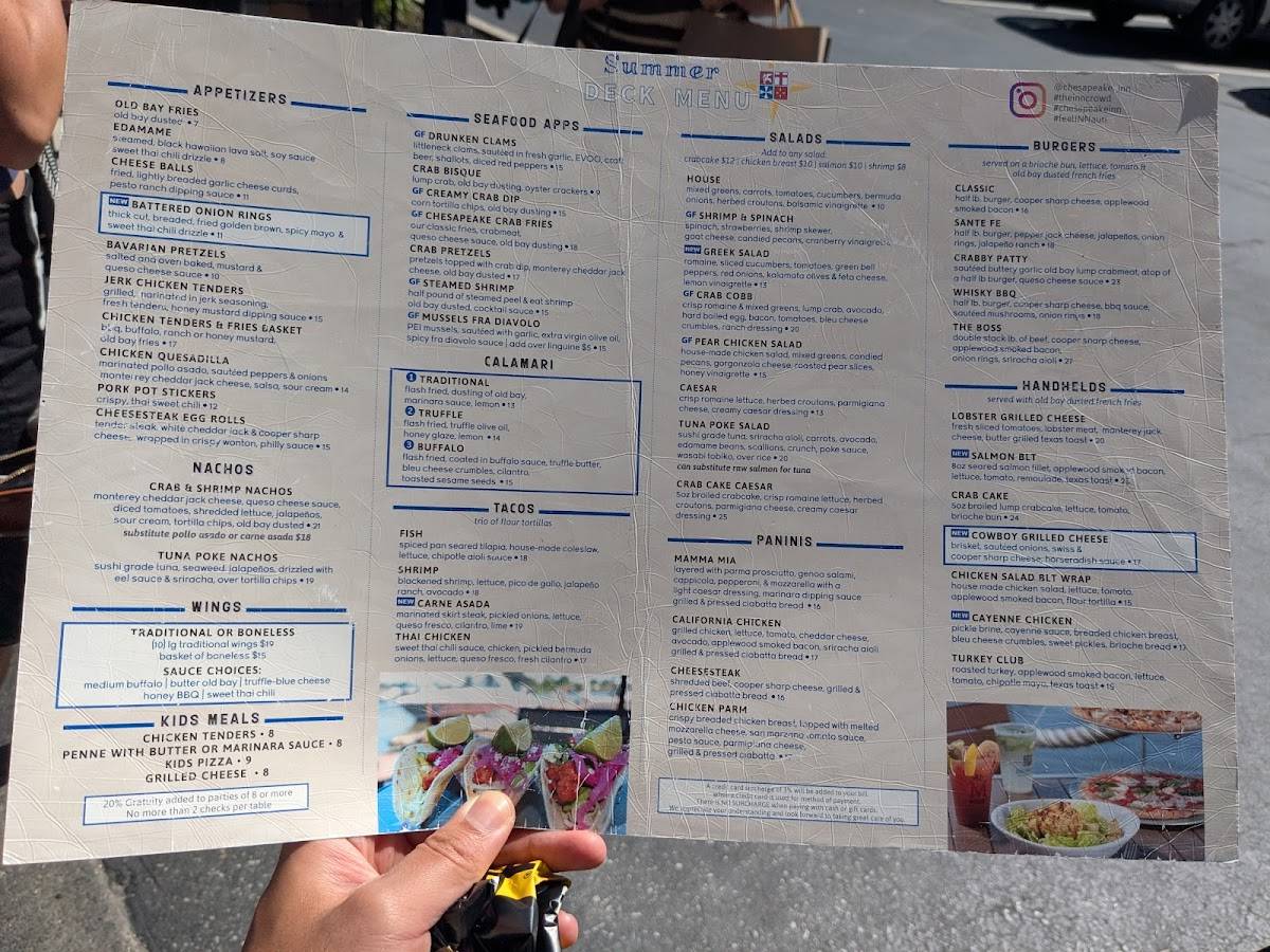 Menu at Chesapeake Inn Restaurant & Marina, Chesapeake City