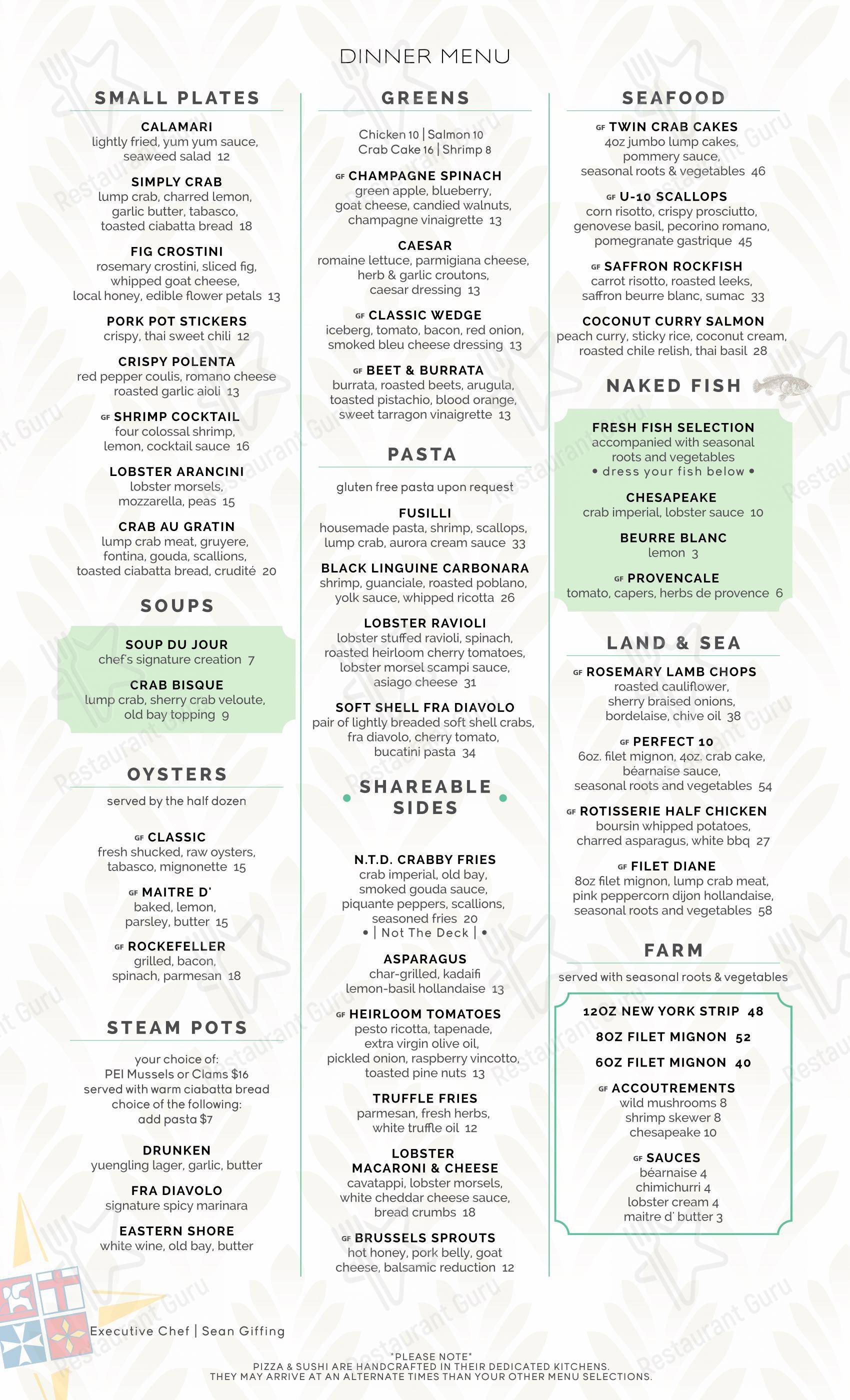Menu at Chesapeake Inn Restaurant & Marina, Chesapeake City
